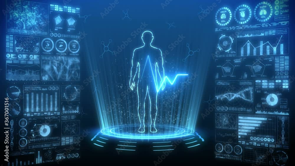 Man virtual body. Human medical hologram animation. Graph, Diagram ...