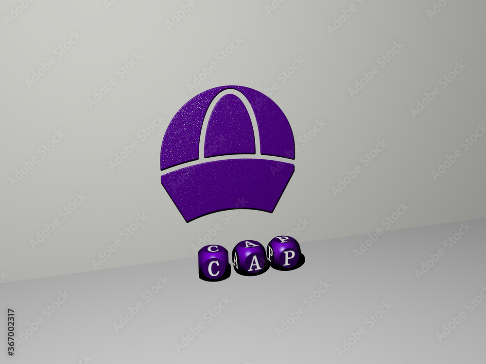 3D graphical image of cap vertically along with text built by metallic ...
