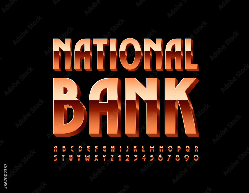 Vector elegant sign National Bank. Gold elite Font. Glossy Luxury 3D ...