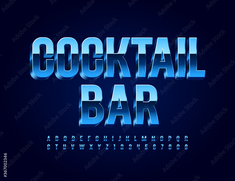 Vector elegant sign Cocktail Bar. Blue Glossy Font. Metallic modern ...