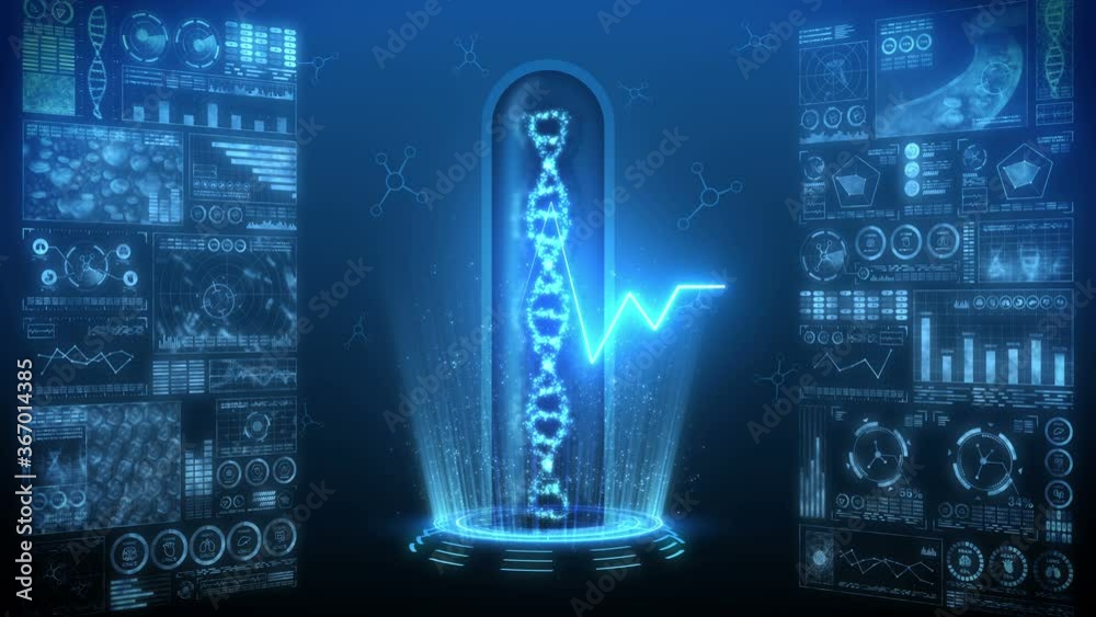 DNA helix molecule loop animation. DNA chromosome concept. Hologram ...