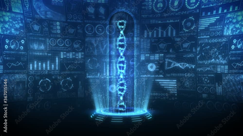 DNA helix molecule loop animation. DNA chromosome concept. Hologram ...