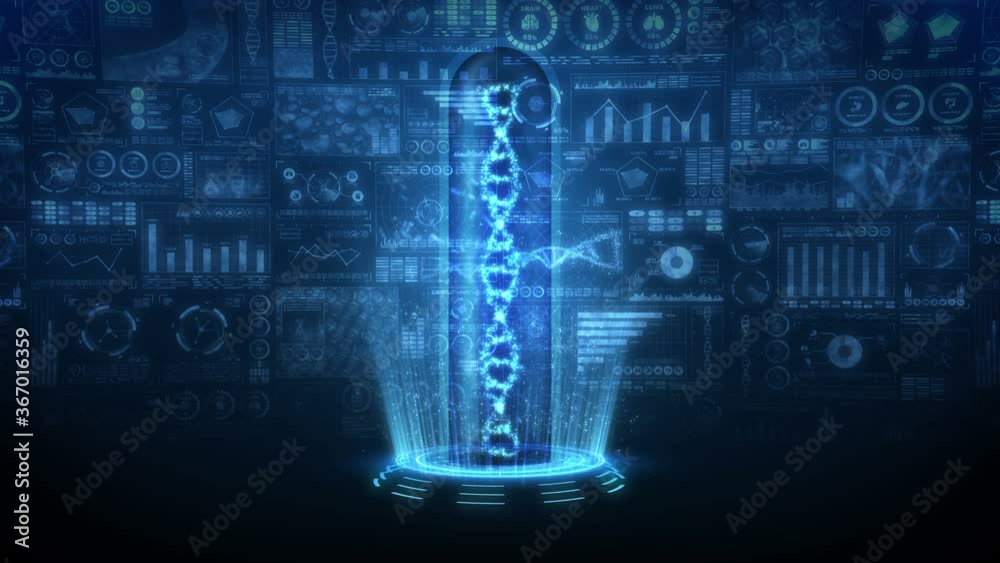 DNA helix molecule loop animation. DNA chromosome concept. Hologram ...