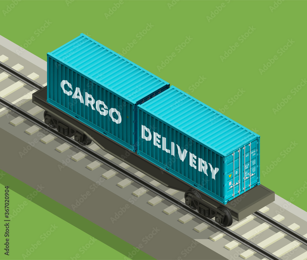 3D Isometric shipping cargo railway platform container 20 ft. Large ...