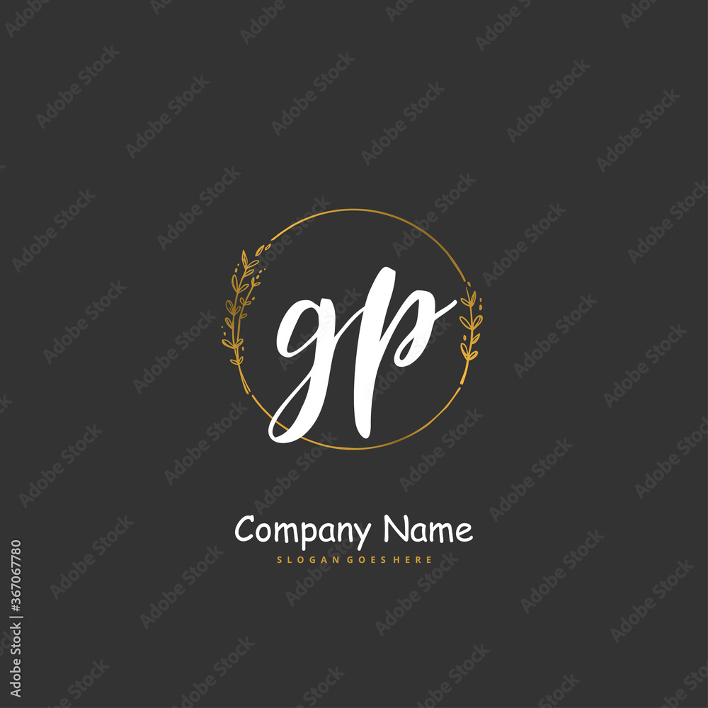 G P GP Initial handwriting and signature logo design with circle ...