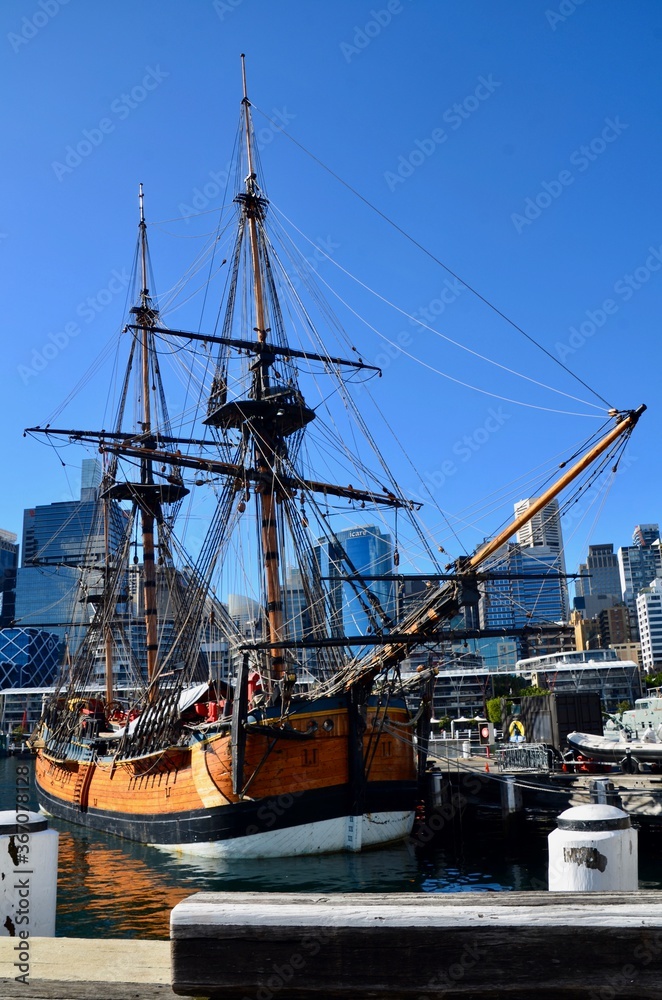 HMB Endeavour - replica of Captain James Cook's ship which he sailed on ...