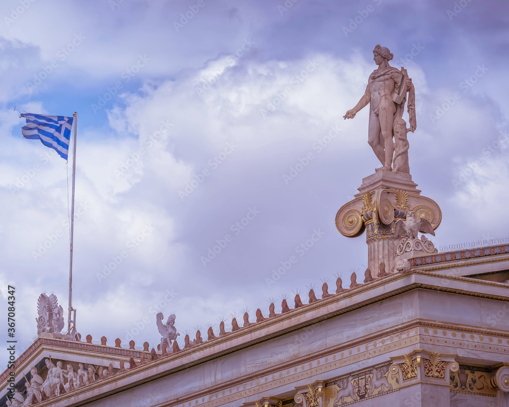 Apollo and Athena ancient greek gods with the blue white Greek flag and ...
