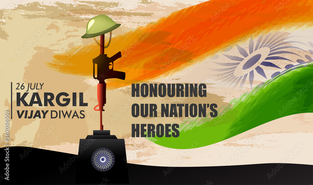 Kargil Vijay Diwas, banner or poster. Vector illustration of Poster for salute indian army, amar ...