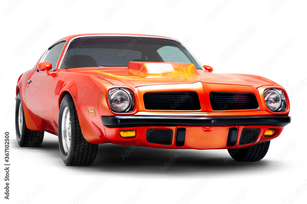 Front view of a 1974 Pontiac Brand Trans am firebird in a studio shot ...