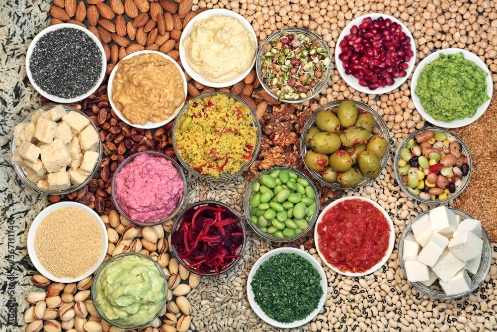 Vegan health food for clean eating with foods high in protein, omega 3 ...