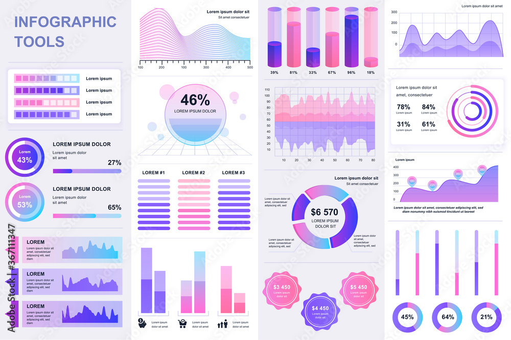 Bundle infographic UI, UX, KIT elements. Different charts, diagrams ...
