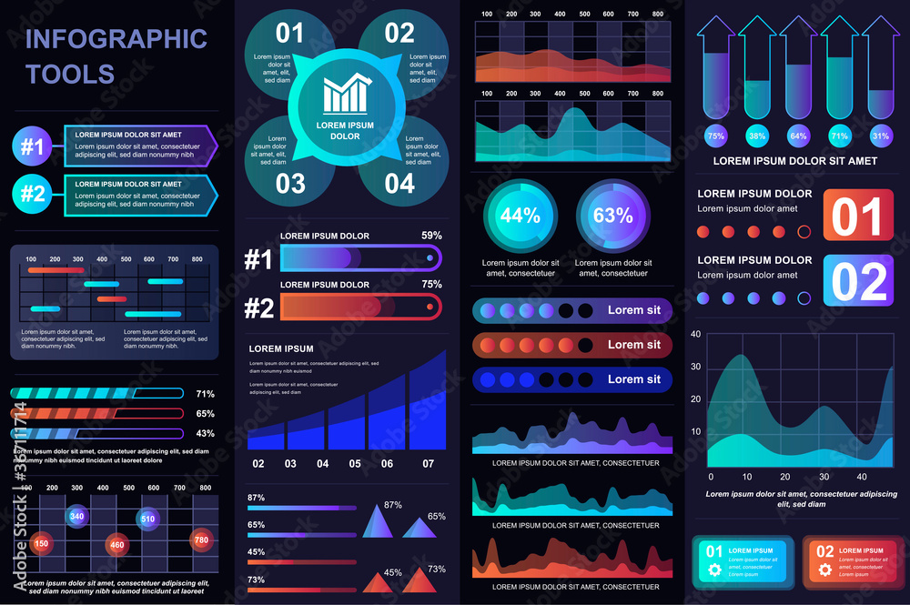 Bundle infographic UI, UX, KIT elements. Different charts, diagrams ...