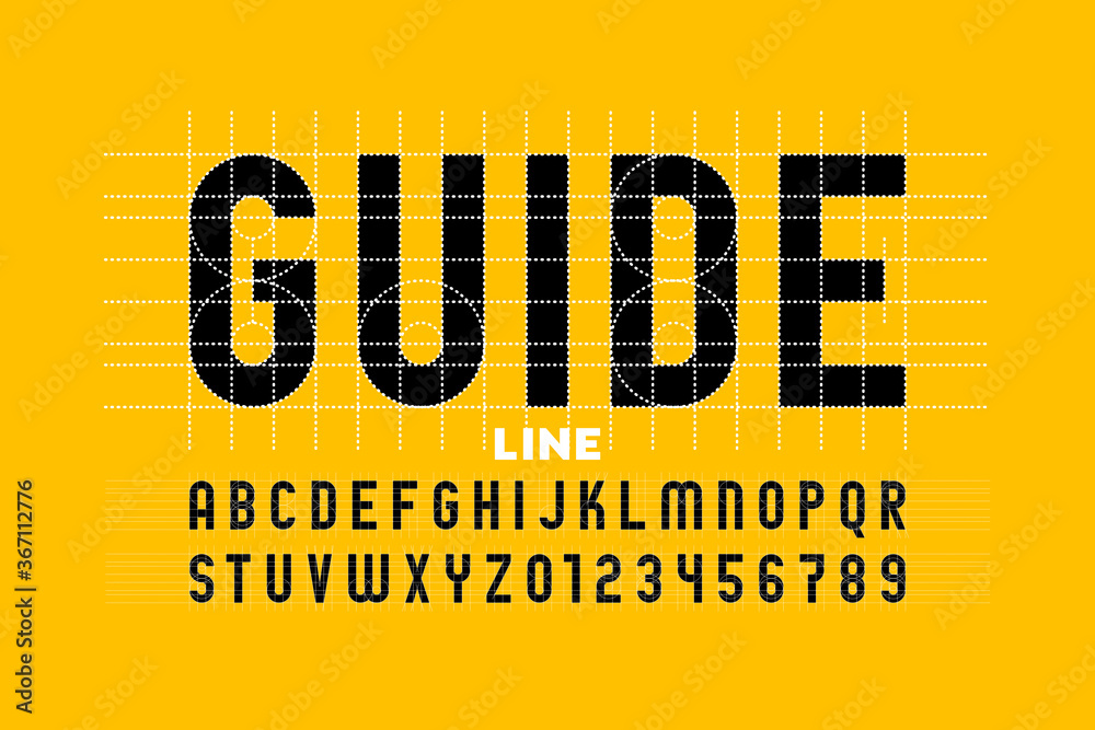 Guide line font, alphabet letters and numbers Stock Vector | Adobe Stock