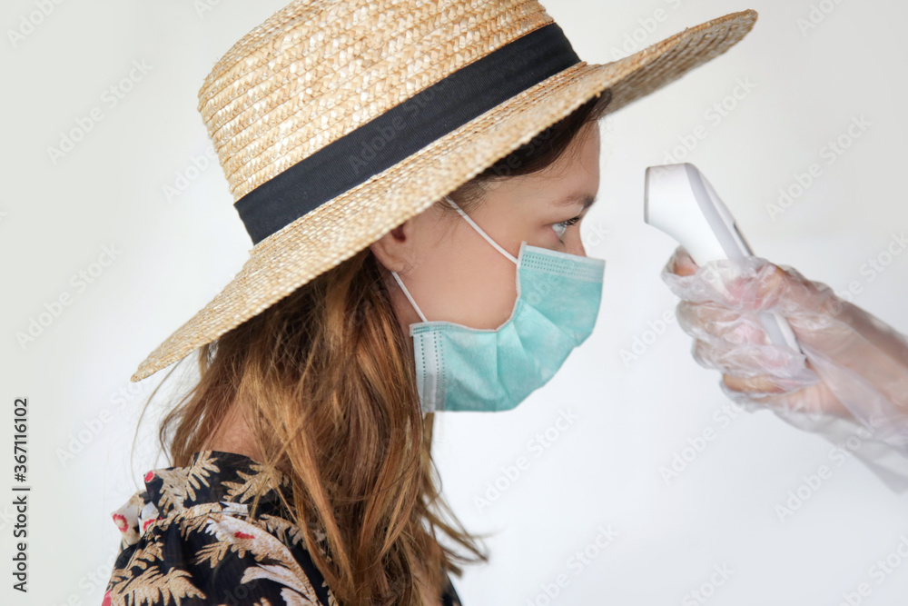 Safety measures during coronavirus. Infrared Thermometer. Measure body ...