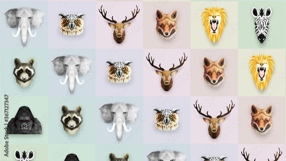 Collection of different animals. Zoo symbol. Low polygon icons. Lion ...