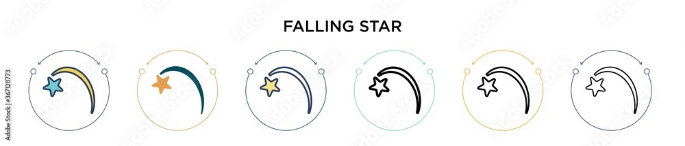 Falling star icon in filled, thin line, outline and stroke style ...
