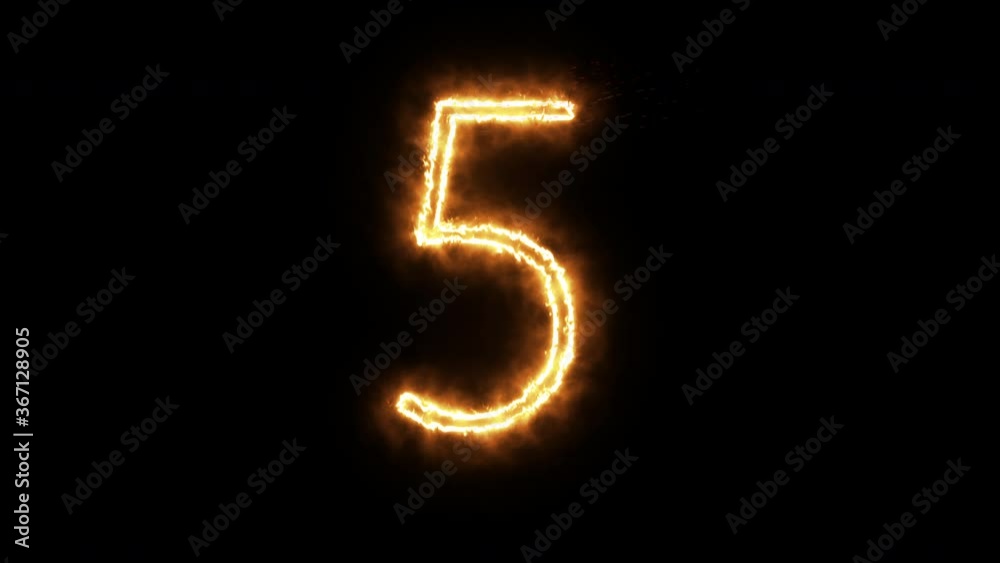 Vidéo Stock Fire number 5 of burning flame. Number five made from fire ...