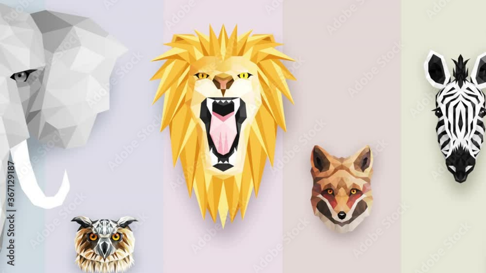 Collection of different animals. Zoo symbol. Low polygon icons. Lion ...