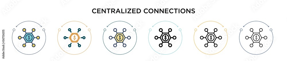Centralized connections icon in filled, thin line, outline and stroke ...