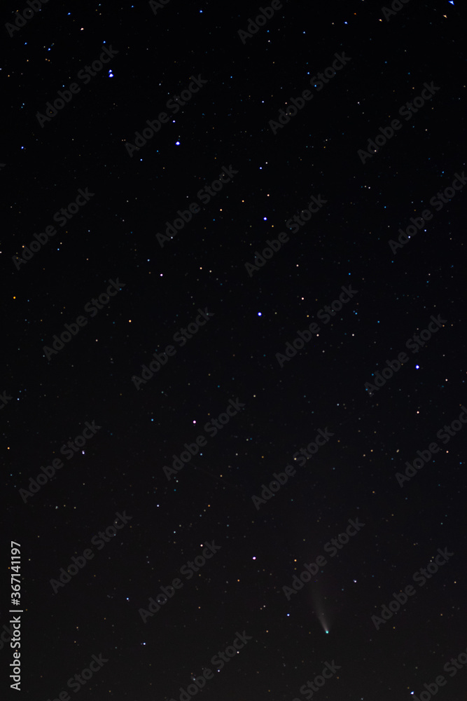 Comet Neowise in the black starry night sky. The sky of the Northern ...