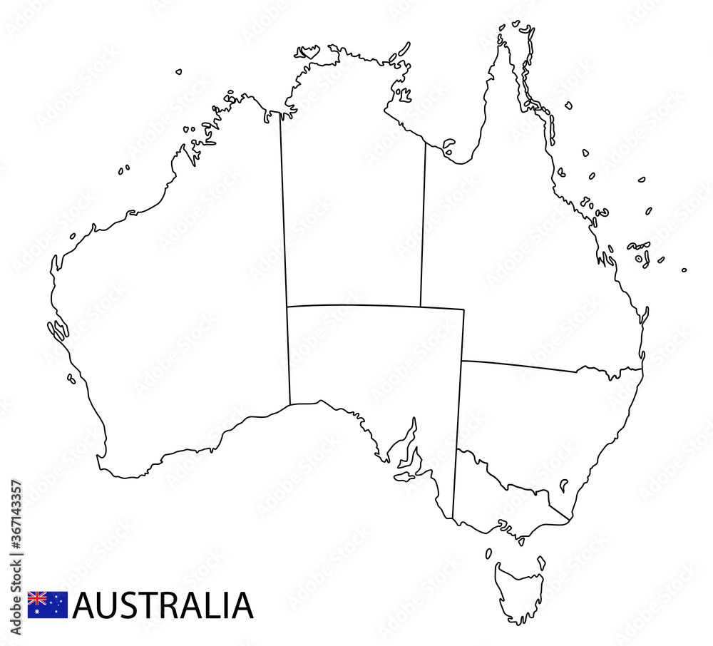Australia map, black and white detailed outline regions of the country ...