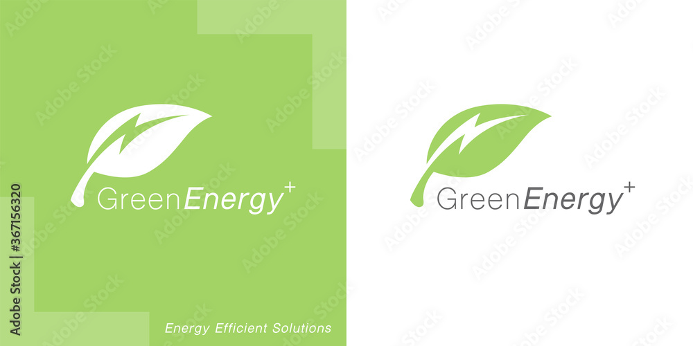 Renewable green energy logo template design. Electric charge leaf icon ...