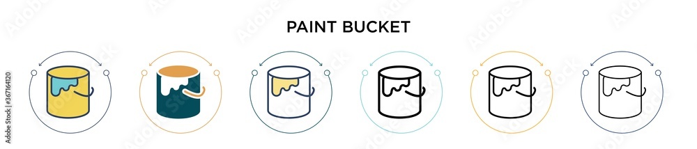 Paint bucket icon in filled, thin line, outline and stroke style ...