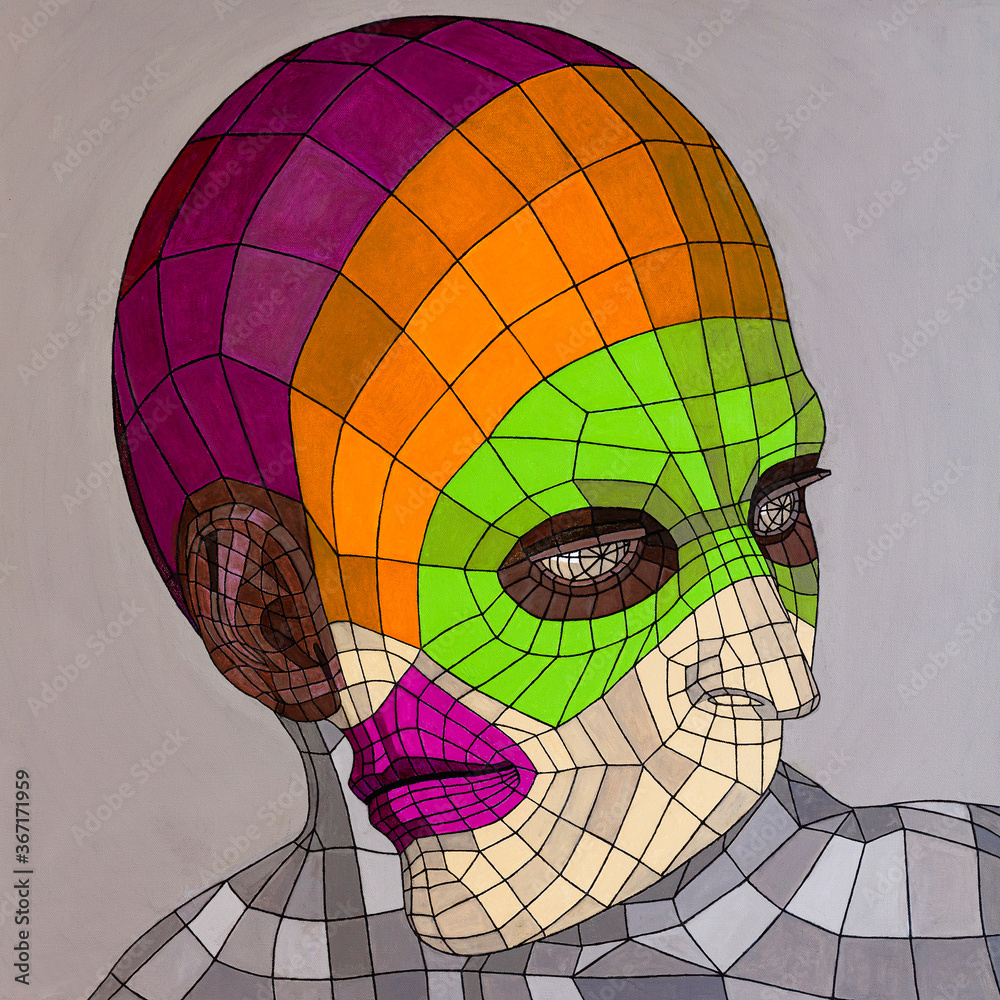Modern conceptual art portrait painting of a 3D model of a transgender ...