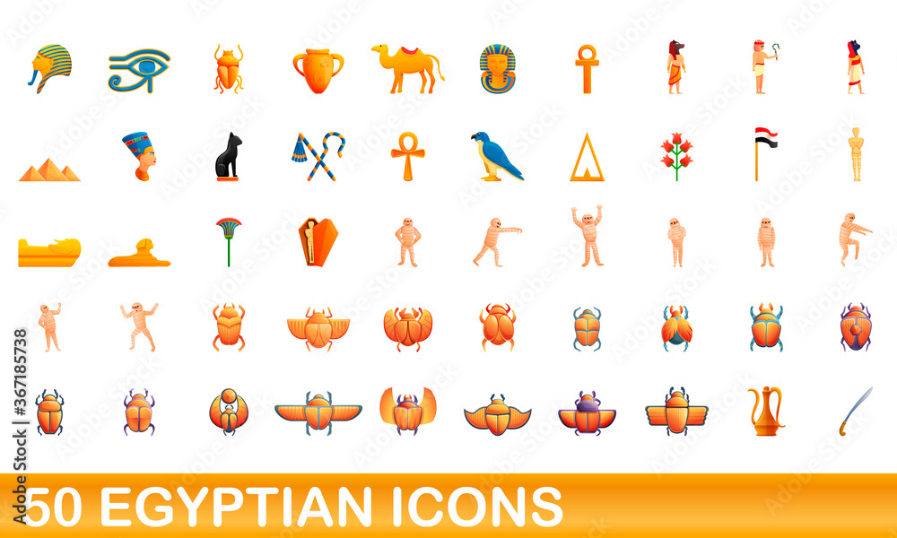 50 egyptian icons set. Cartoon illustration of 50 egyptian icons vector ...