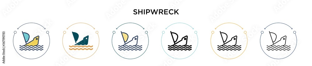 Shipwreck icon in filled, thin line, outline and stroke style. Vector ...