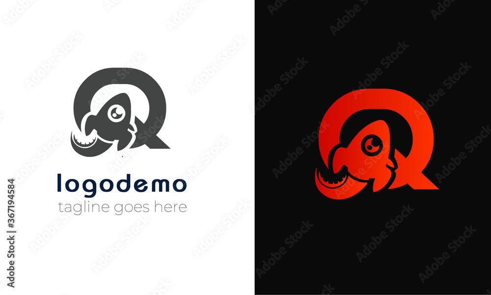 initial Q letter logo with Rocket icon combo.Logo design with abstract ...