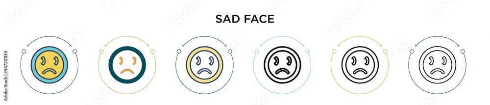 Sad face icon in filled, thin line, outline and stroke style. Vector ...