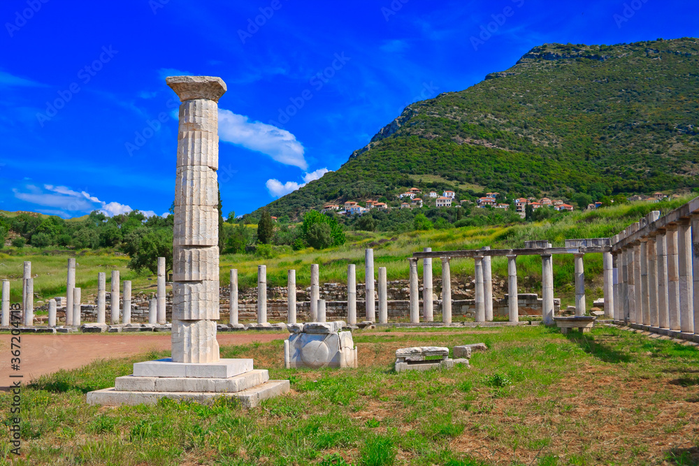 Ancient Greek Stadium columns in Ancient Messini Stock Photo | Adobe Stock