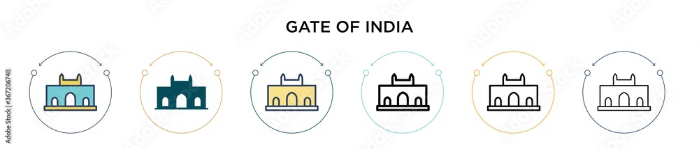 Gate of india icon in filled, thin line, outline and stroke style ...