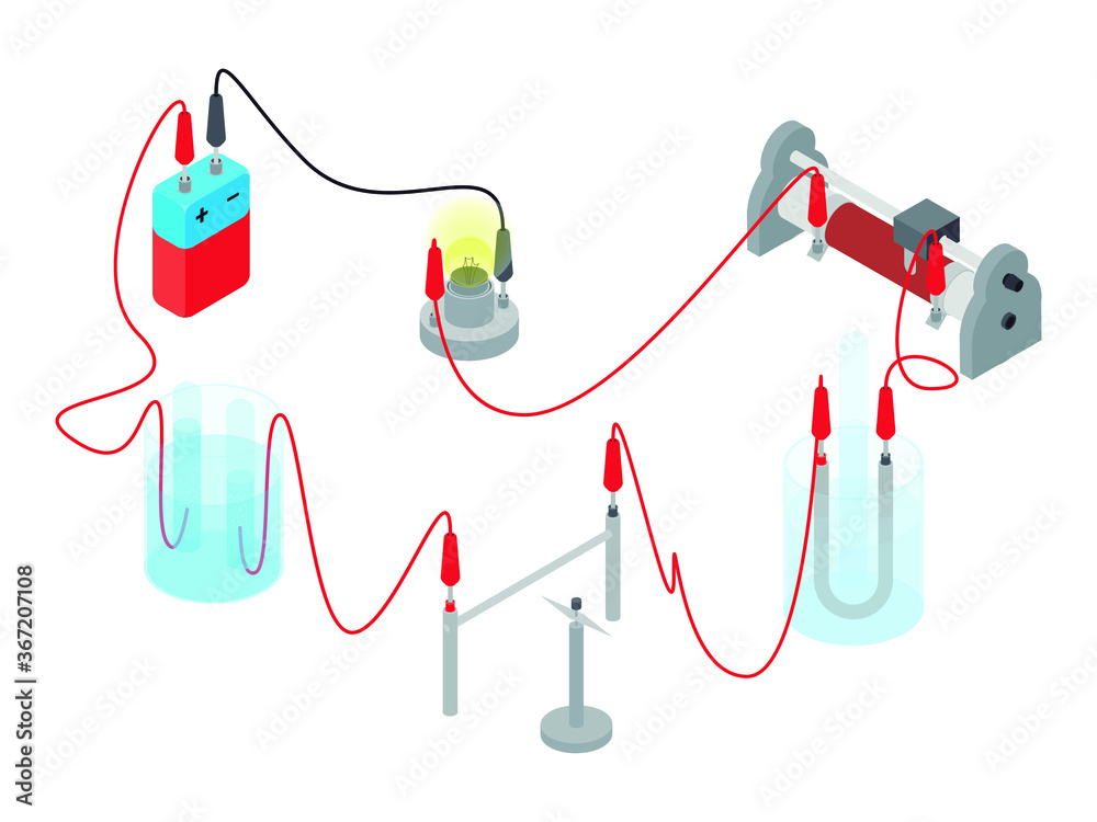 isolated isometric vector illustration of physics experiment using an ...