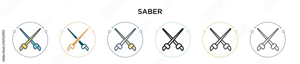 Saber icon in filled, thin line, outline and stroke style. Vector ...