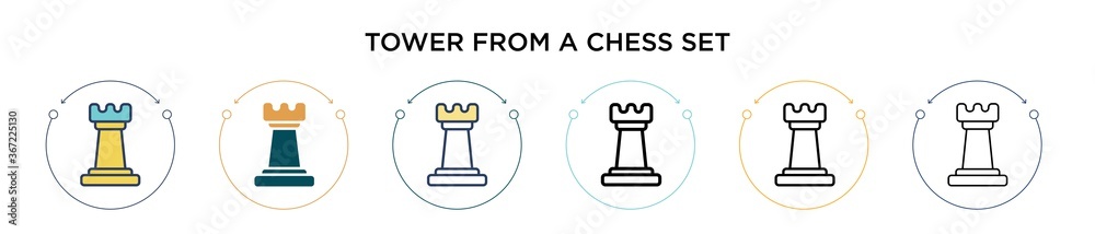 Tower from a chess set icon in filled, thin line, outline and stroke ...