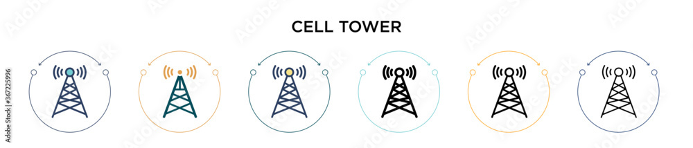 Cell tower icon in filled, thin line, outline and stroke style. Vector ...