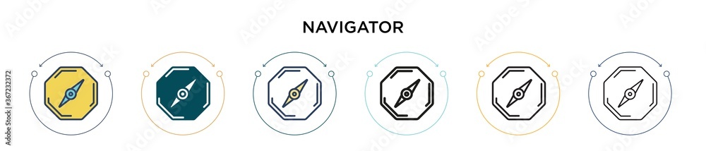 Navigator icon in filled, thin line, outline and stroke style. Vector ...