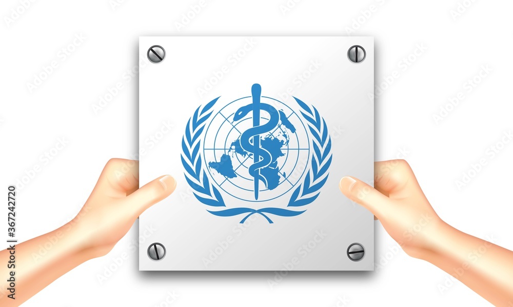Hand holding a white signage of World Health Organization for ...