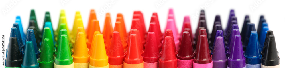 Row of crayons in a rainbow of colors isolated on white Stock Photo ...