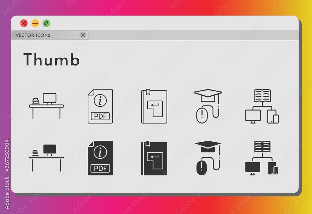 thumb icon set. included desktop, pdf, school, elearning, enter, school ...