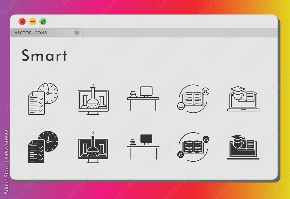 smart icon set. included chemistry, feedback, desktop, test, training ...