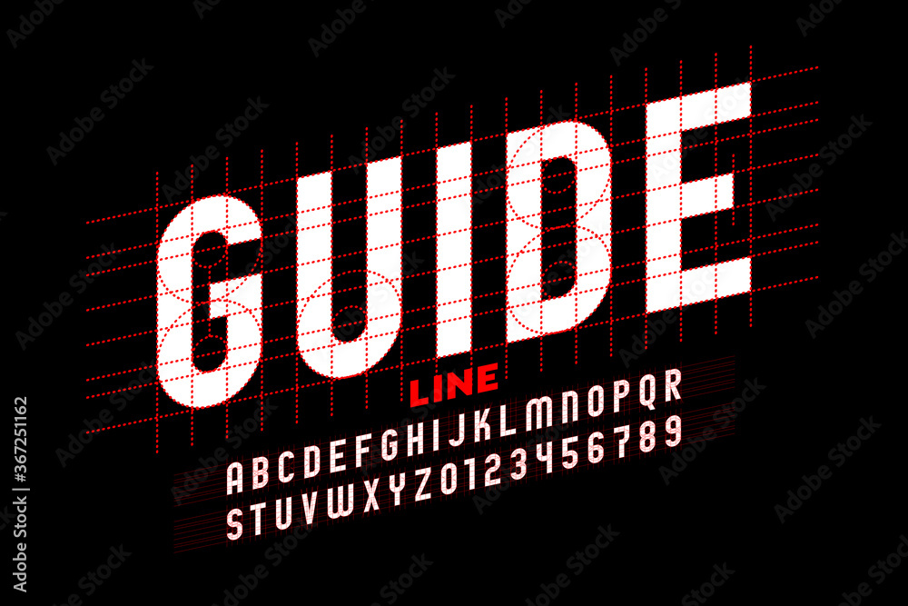 Guide line font, alphabet letters and numbers Stock Vector | Adobe Stock
