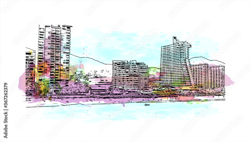 Building view with landmark of Acapulco, a beach resort town on Mexico ...