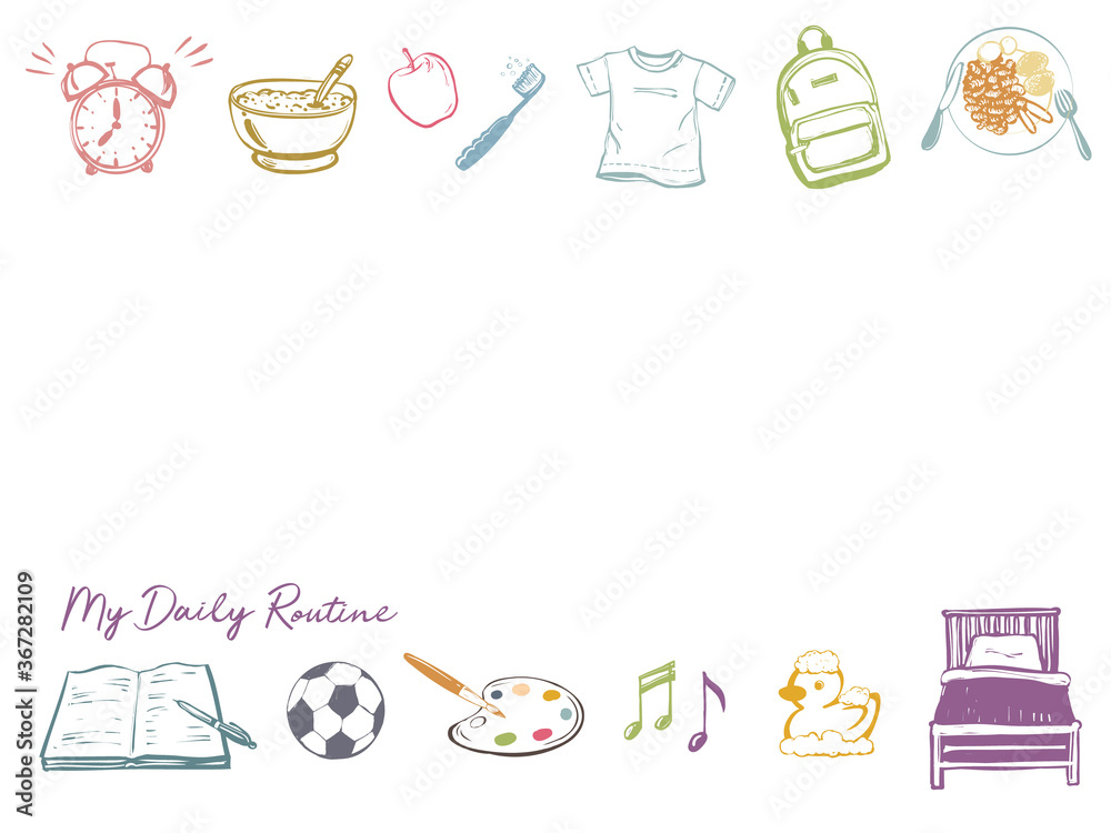 Kids Daily routine time activities. Cartoon doodle vector illustration ...