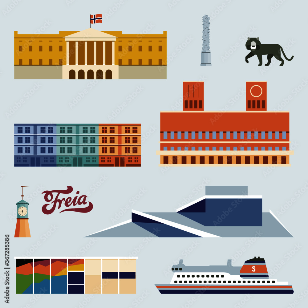 Vector icons of famous landmarks and tourist attractions in Oslo ...