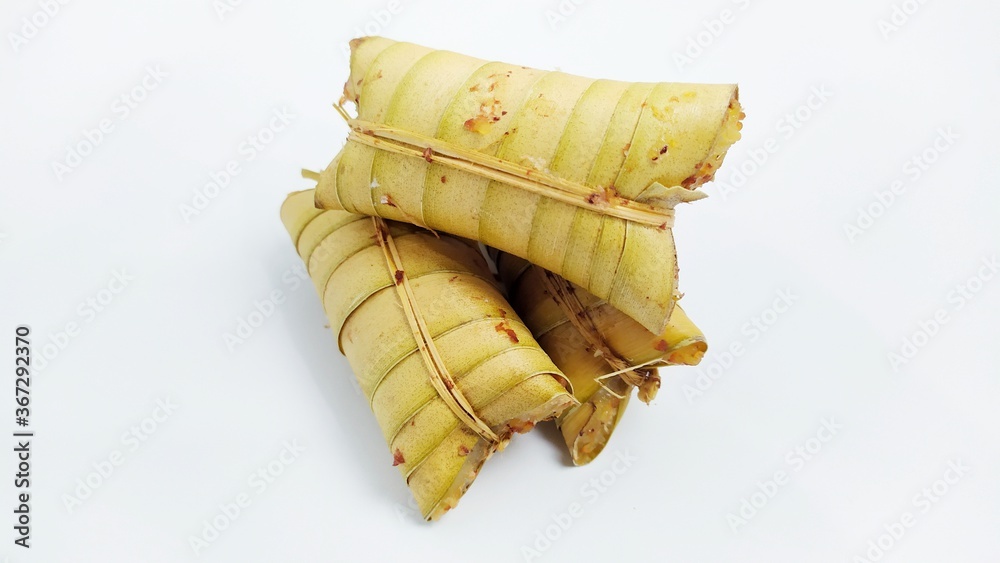 Lepet or leupeut Indonesian traditional food with glutinous rive and ...