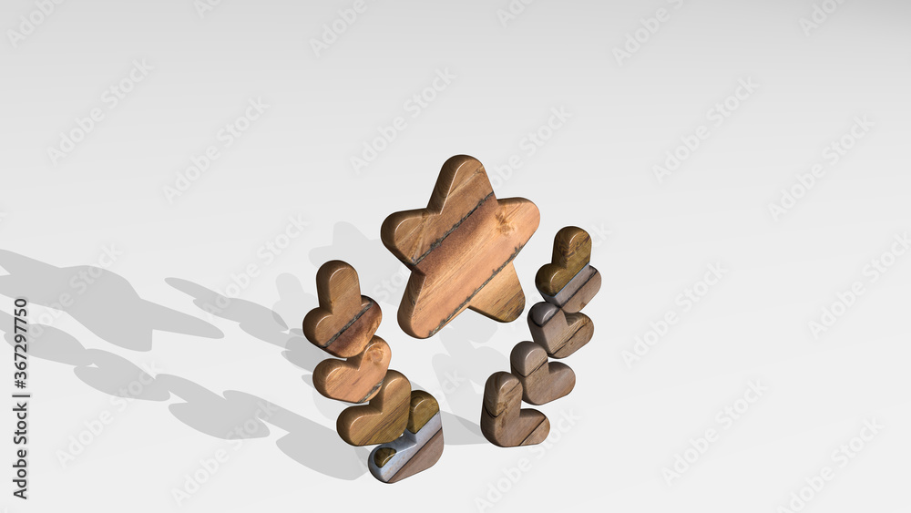 award star head casting shadow with two lights. 3D illustration of ...