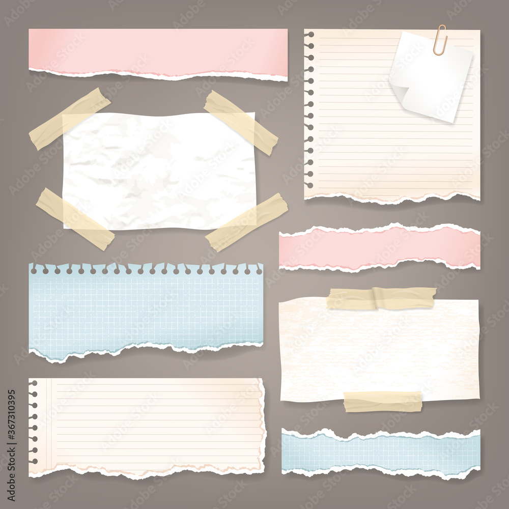 Vector set of paper pieces with torn edges. Collection of ripped ...